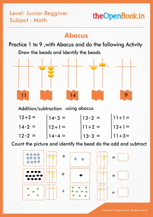 Practice 1 to 9 with Abacus and do the following Activity