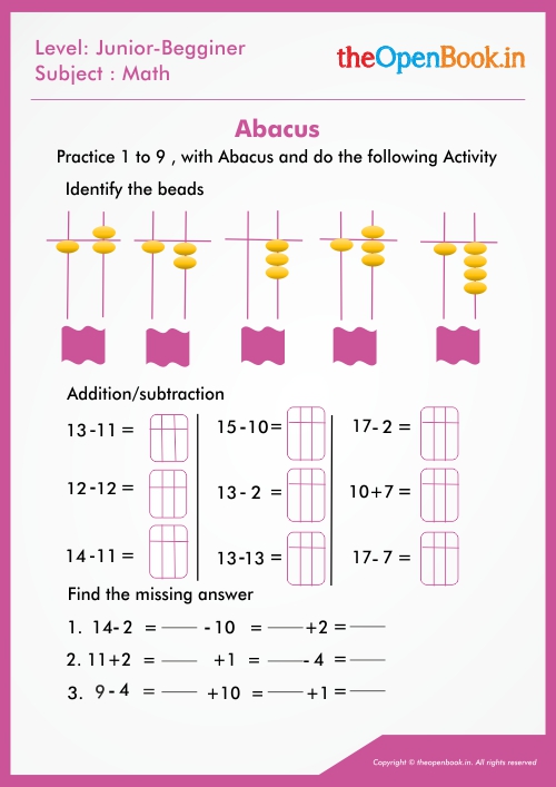 Practice 1 to 9 with Abacus and do the following Activity