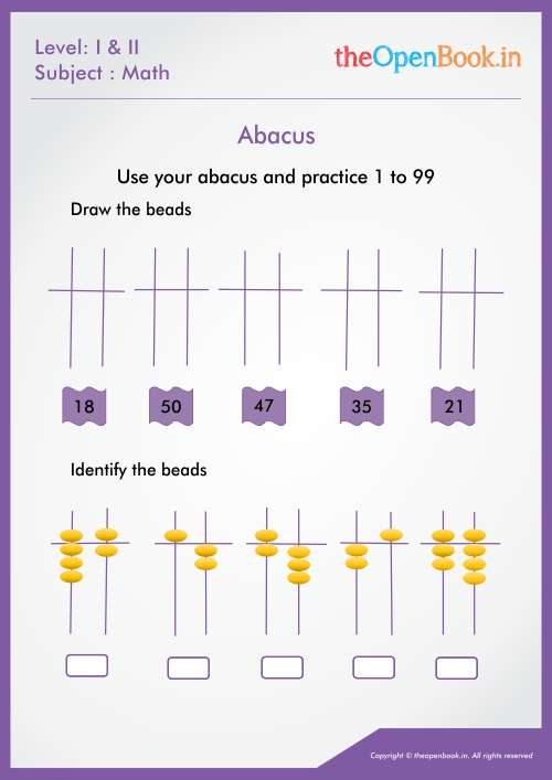 Use your abacus and practice 1 to 99