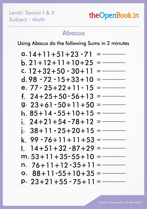 Using Abacus do the following Sums in 2 minutes