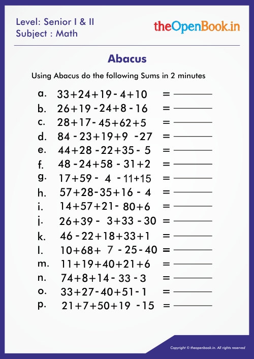 Using Abacus do the following Sums in 2 minutes