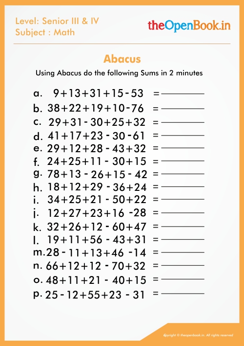 Using Abacus do the following Sums in 2 minutes