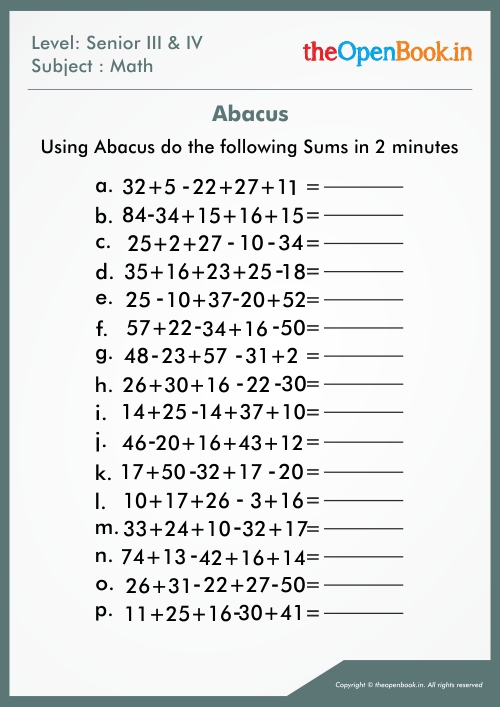 Using Abacus Do The Following Sums In 2 Minutes